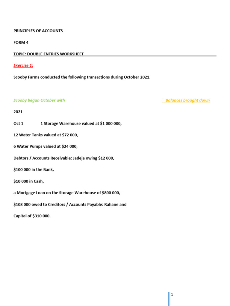 Double Entries Worksheet | PDF | Finance & Money Management | Credit