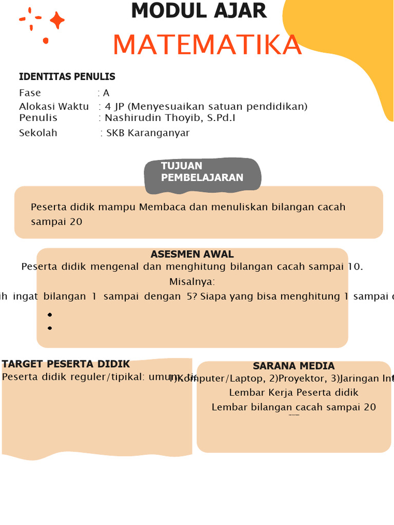 Modul Ajar Matematika - Bilangan Cacah Sampai Dengan 20 - Fase A | PDF | Karier & Perkembangan ...