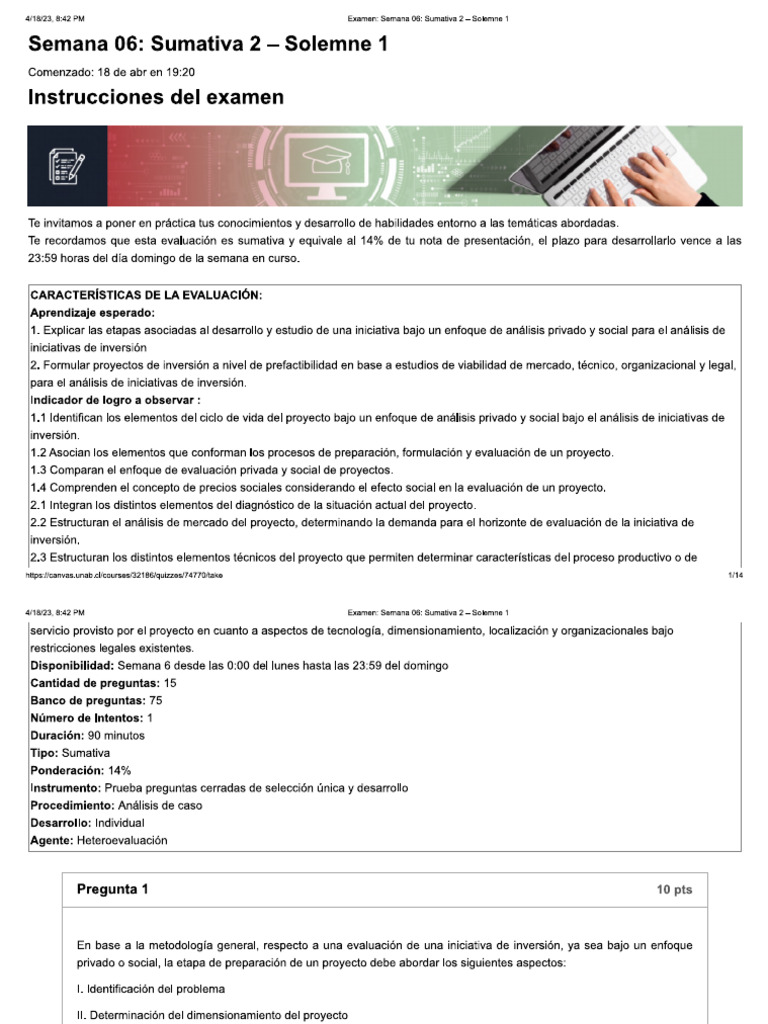 Examen - Semana 06 - Sumativa 2 - Solemne 1 | PDF Examen - Semana 06 - Sumativa 2 - Solemne 1 | PDF
