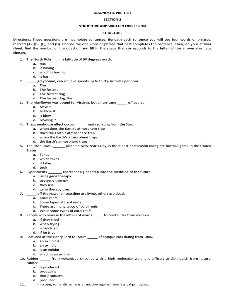 Diagnostic Pre-Test. Second Part | PDF | Earth