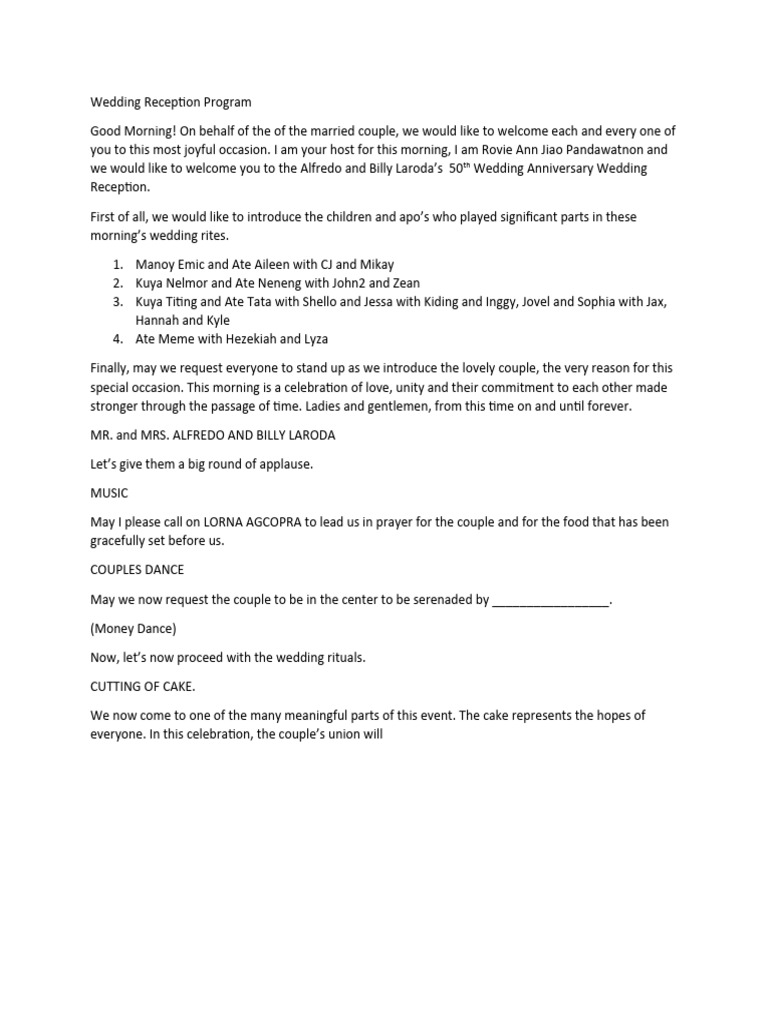 Wedding Reception Program | PDF