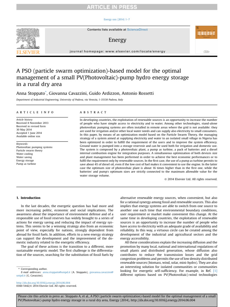 A PSO (Particle Swarm Optimization) - Based Model For The Optimal | PDF | Photovoltaics ...