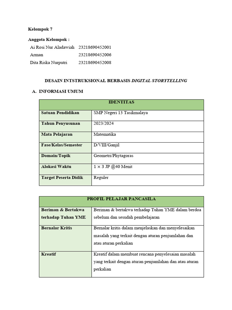 Desain Instruksional DST - Kelompok 7 - PPDB | PDF
