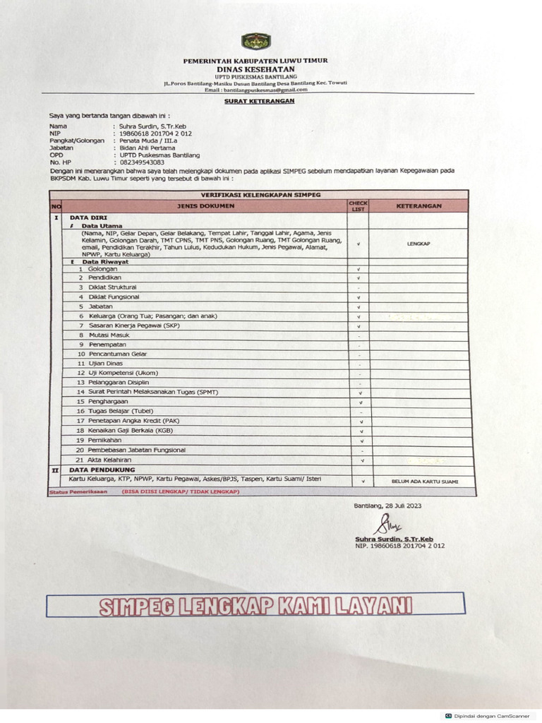 Cheklist Simpeg Suhra Surdin | PDF