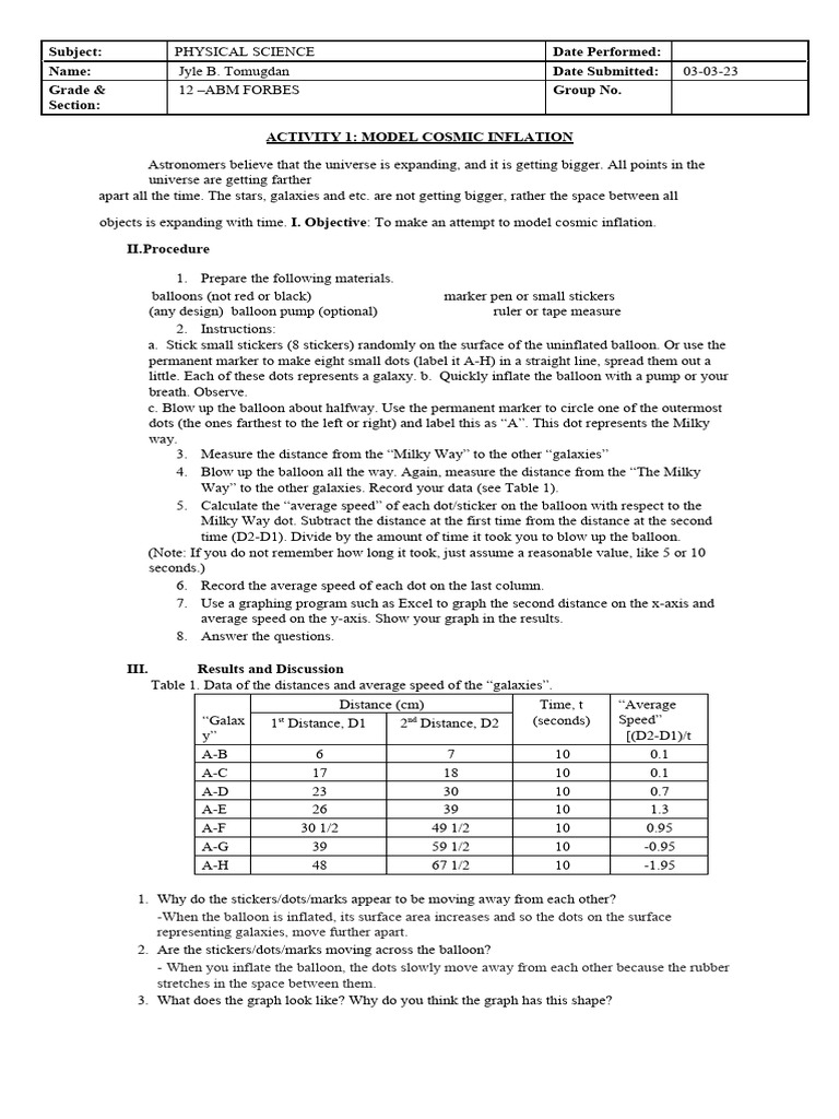 Activity1.Cosmic Inflation Model - PhySci | PDF | Big Bang | Universe