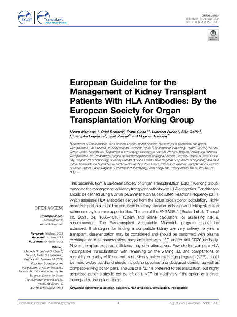 European Guidelines Transplantation | PDF | Kidney Transplantation | Organ Donation