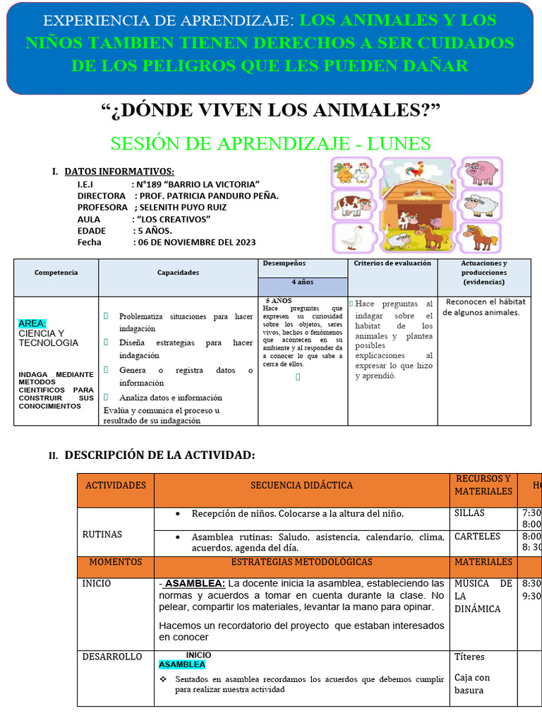 Donde Viven Los Animales | PDF | Salón de clases | Aprendizaje