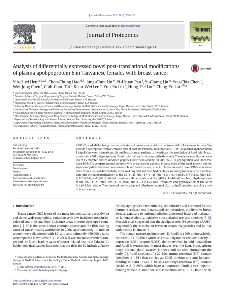2015-JP-Breast cancer-ApoE | PDF | Apolipoprotein E | Tandem Mass ...