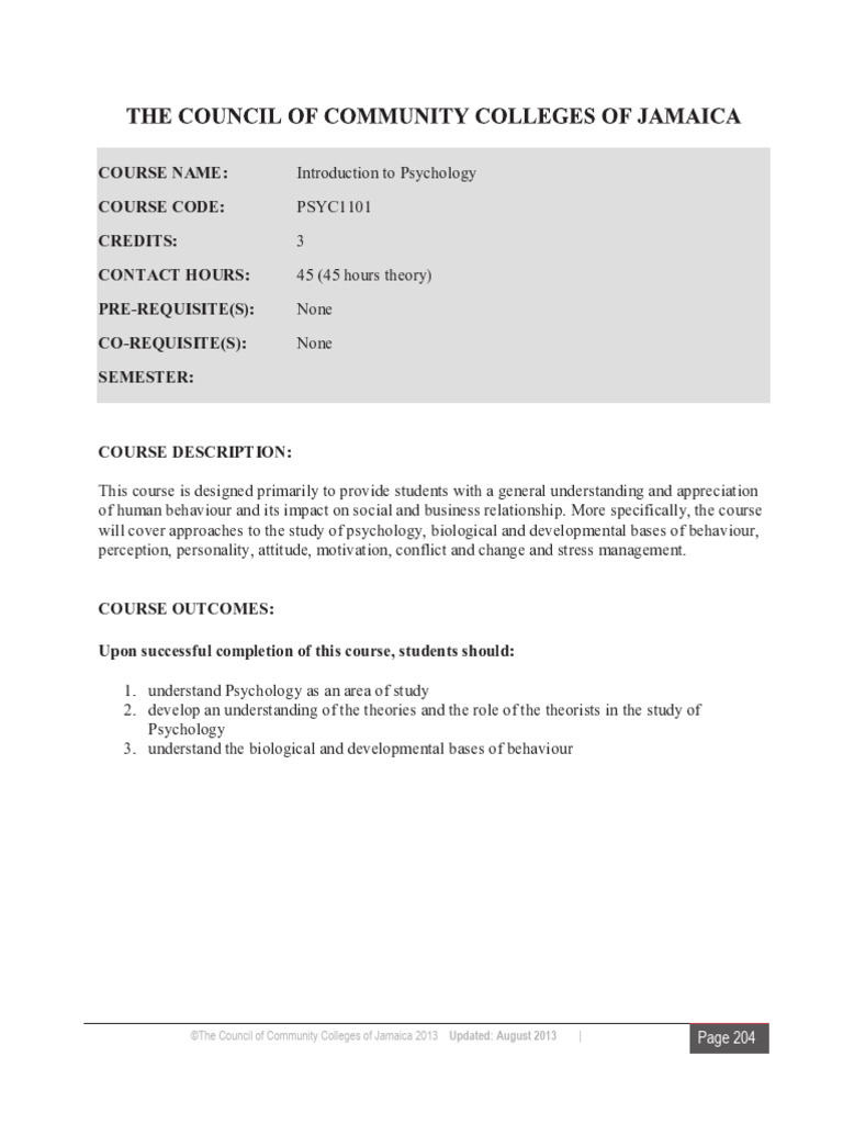 Intro To Psychology - Course Outline | PDF Intro To Psychology - Course Outline | PDF