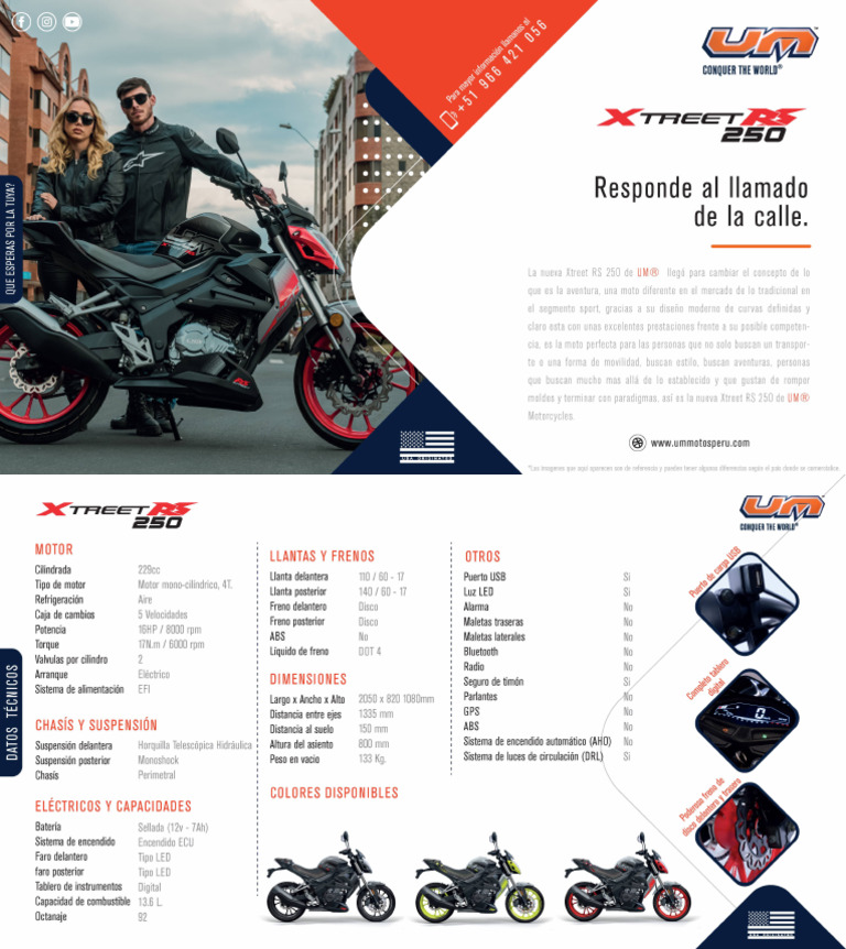 Ficha Tecnica Xtreet250RS UM Motorcycles Peru | PDF
