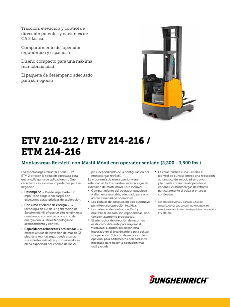 Jungheinrich II Etv Etm 214 216 Spec Sheet Spanish | PDF | Máquina ...