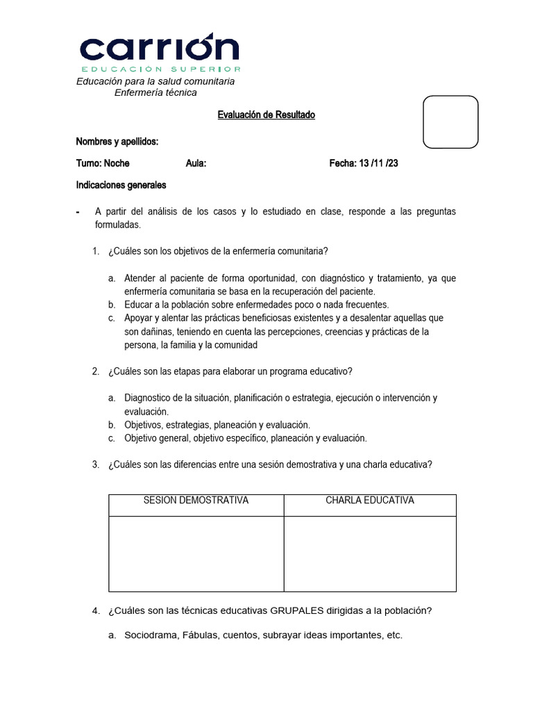 Examen de Enfermeria Comunitaria | PDF | Hospital | Enfermería Examen de Enfermeria Comunitaria | PDF | Hospital | Enfermería