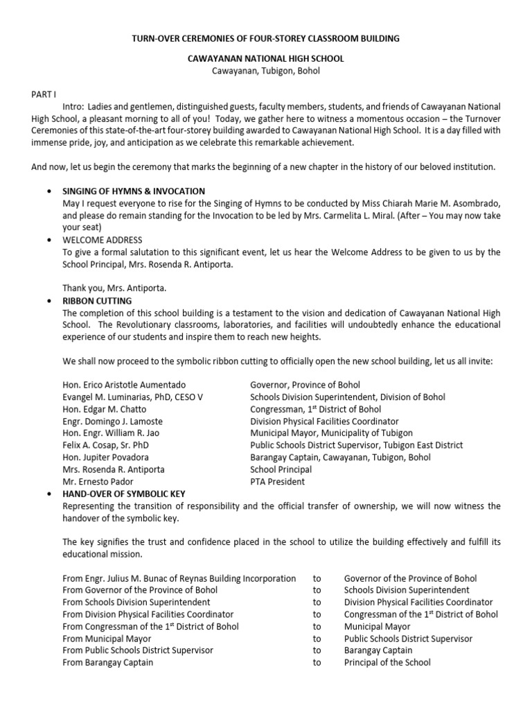 Turnover Ceremony Script | PDF