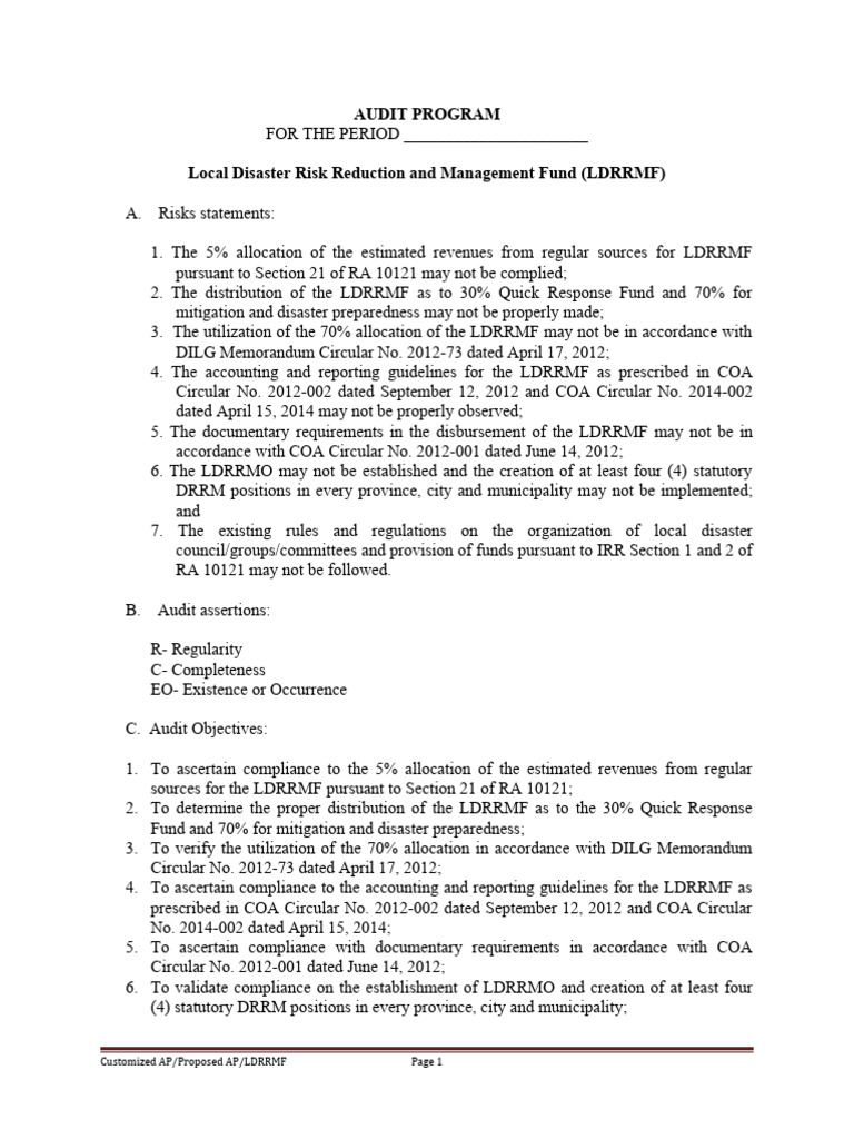 Audit Program LDRRMF | PDF | Audit | Emergency Management