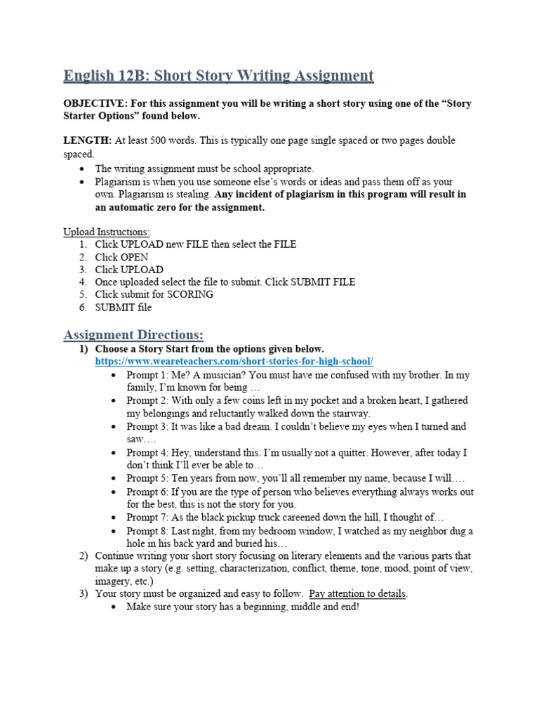 English 12B Short Story Assignment | PDF | Linguistics | Human ...