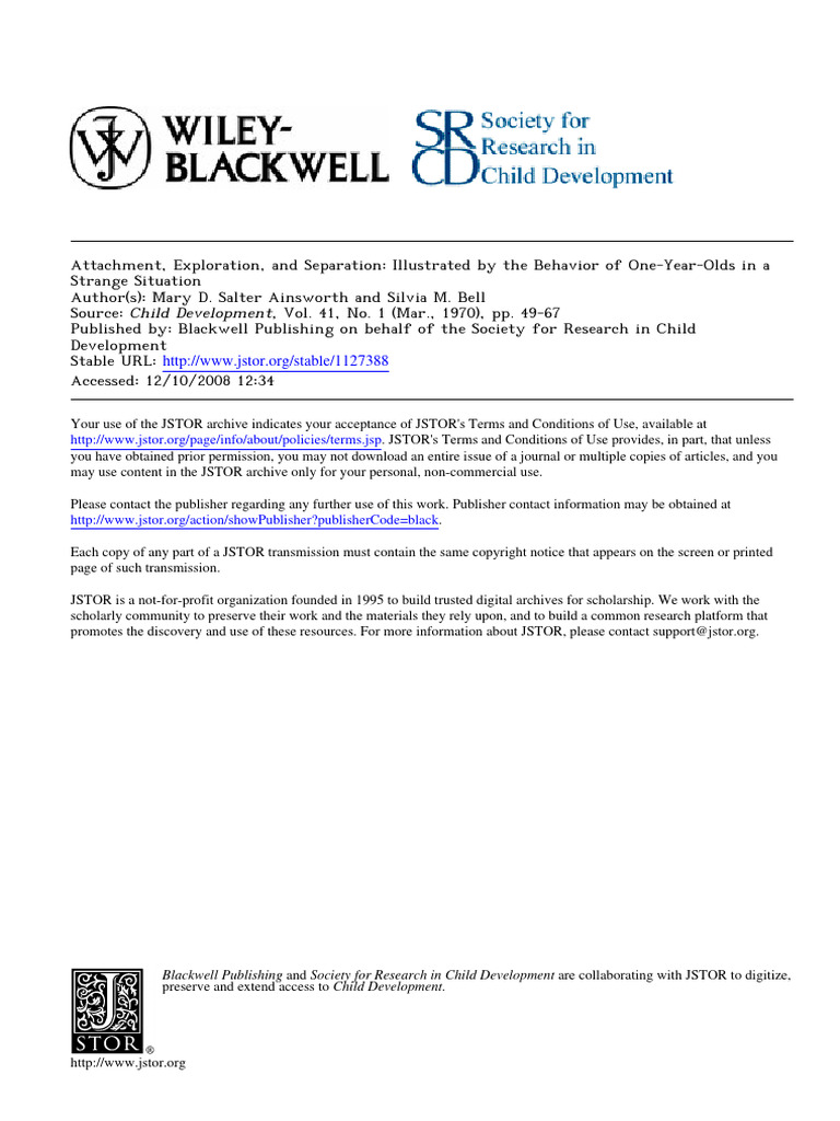 Attachment, Exploration and Separation. Illustrated by The Behaviour of ...