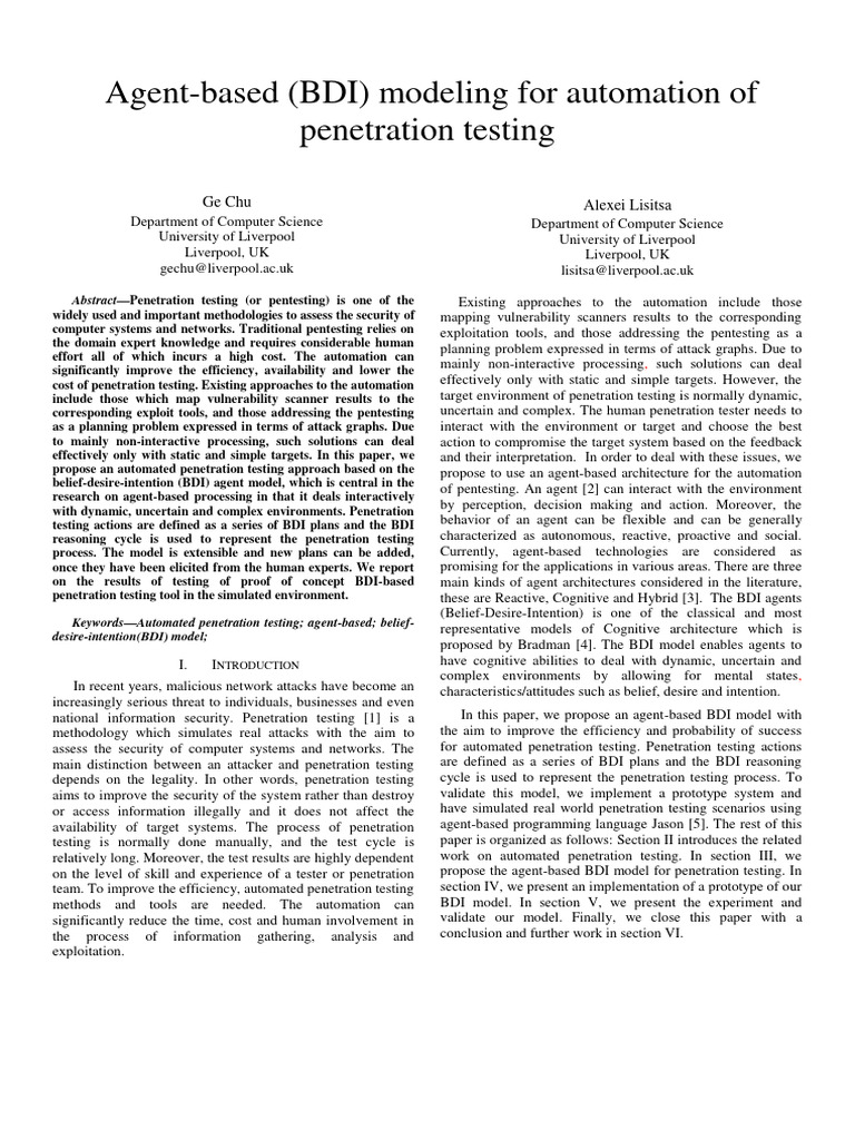 Agent-Based (BDI) Modeling For Automation of Penetration | PDF ...
