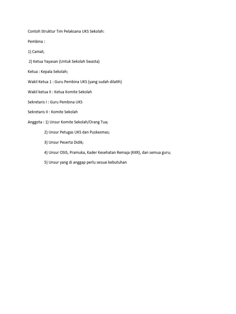 Contoh Struktur Tim Pelaksana UKS Sekolah | PDF