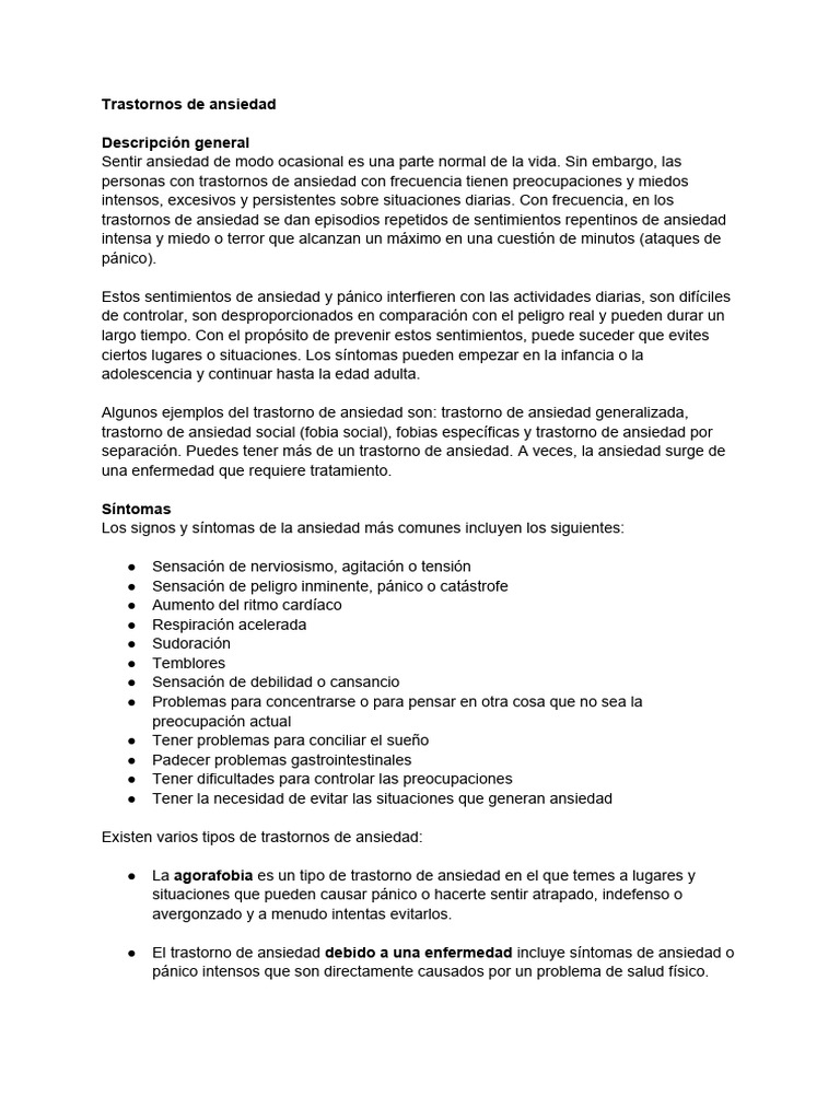 Síntomas de ansiedad generalizada | PDF | Trastorno de ansiedad | Ansiedad