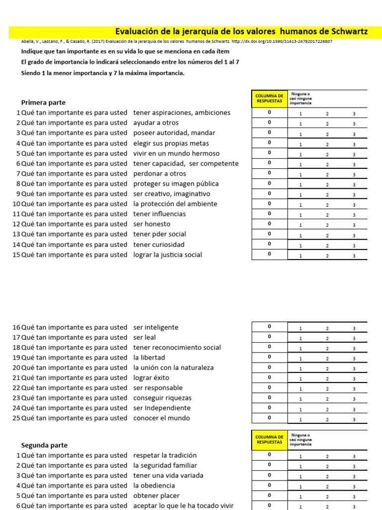 Test Schwartz de Valores | PDF | Relaciones personales, crianza y ...