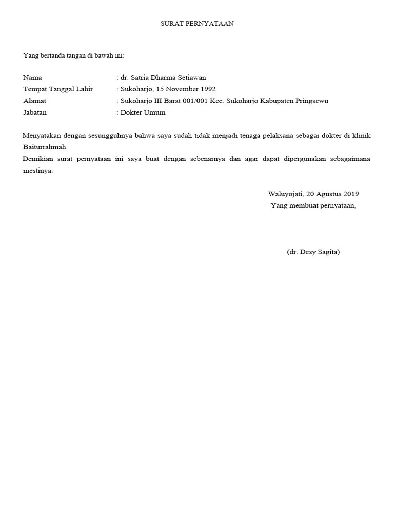 Surat Tidak Bekerja Oleh Dokter Desy | PDF | Pengembangan Diri | Kesehatan Holistik