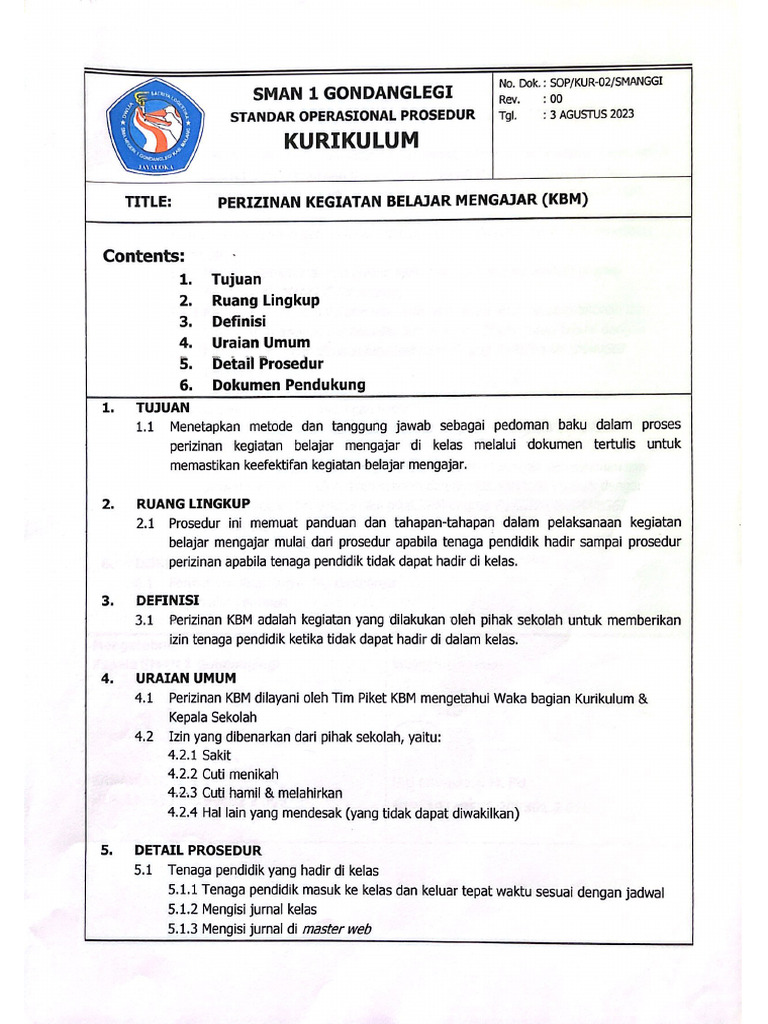 SOP Perizinan KBM | PDF