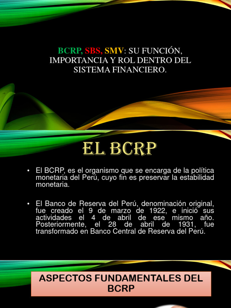 BCRP SBS SMV SU FUNCIÓN IMPORTANCIA Y ROL DENTRO DEL SF | PDF | Bancos ...