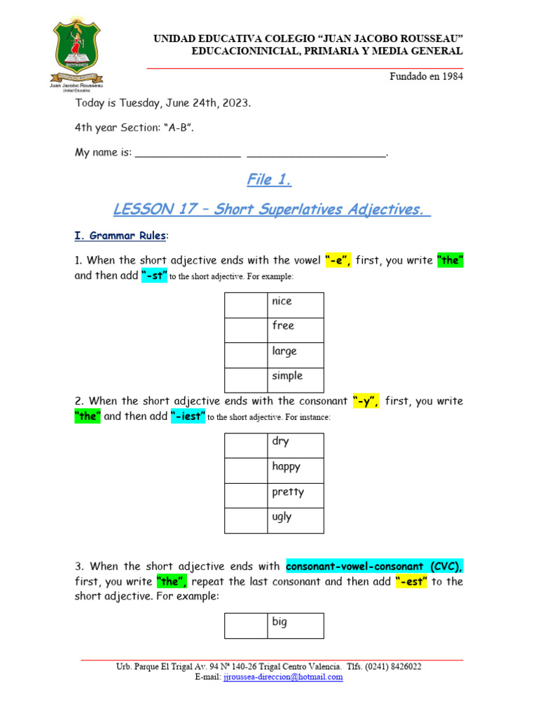 File 1. LESSON 17 - Short Superlatives Adjectives | Download Free PDF ...