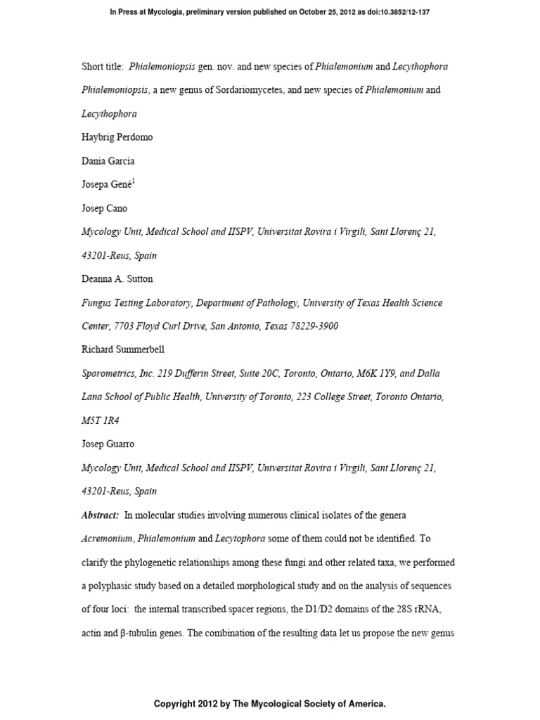 Phialemonium | PDF | Polymerase Chain Reaction | Biology