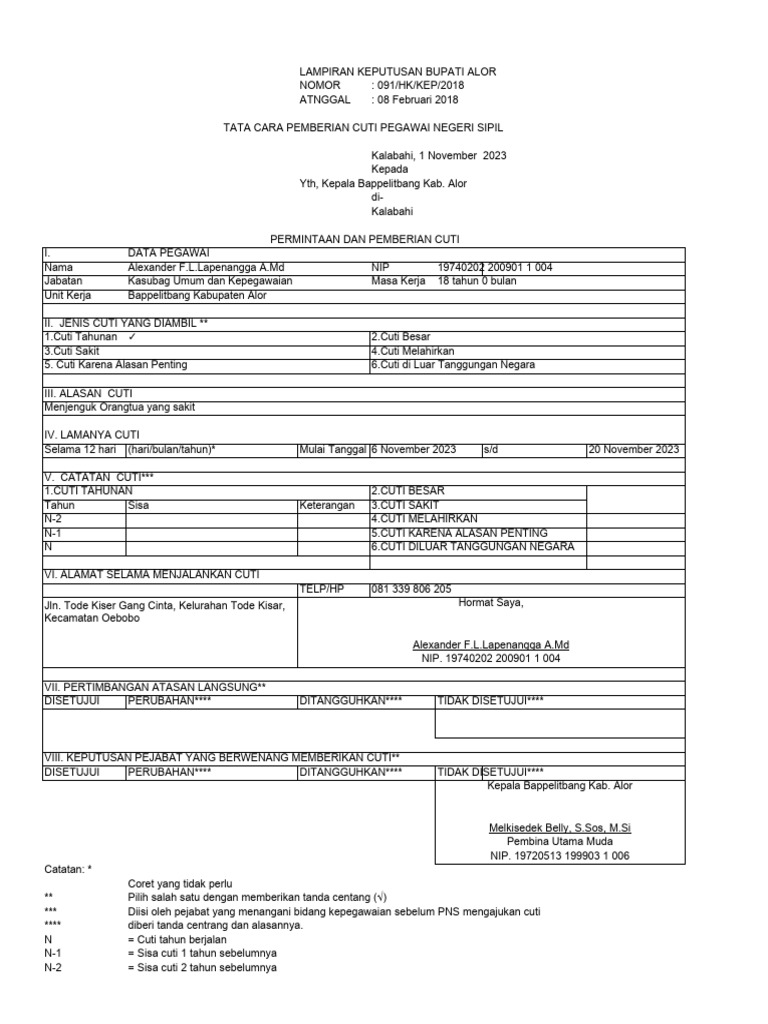Format Cuti PNS | PDF