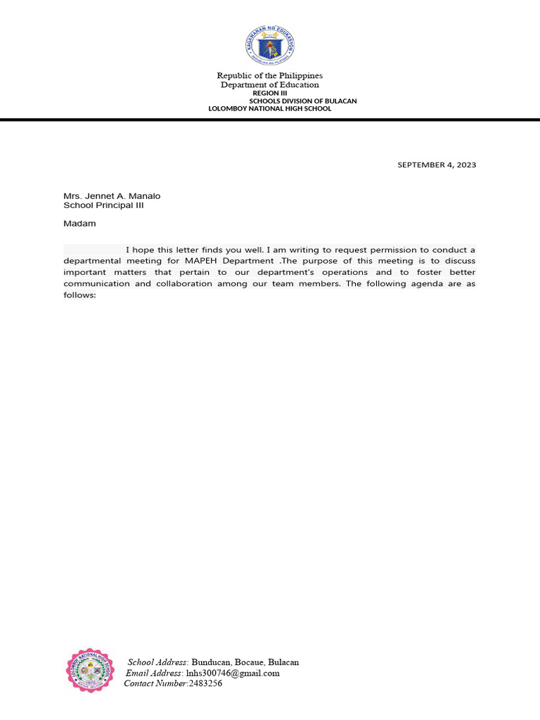Letter For Department Meeting LNHS | PDF
