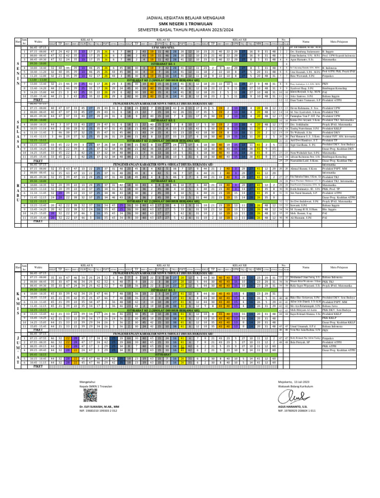 Revisi Jadwal KBM Semester Ganjil Tapel 2023-2024 Berlaku 24 Juli 2023 | PDF