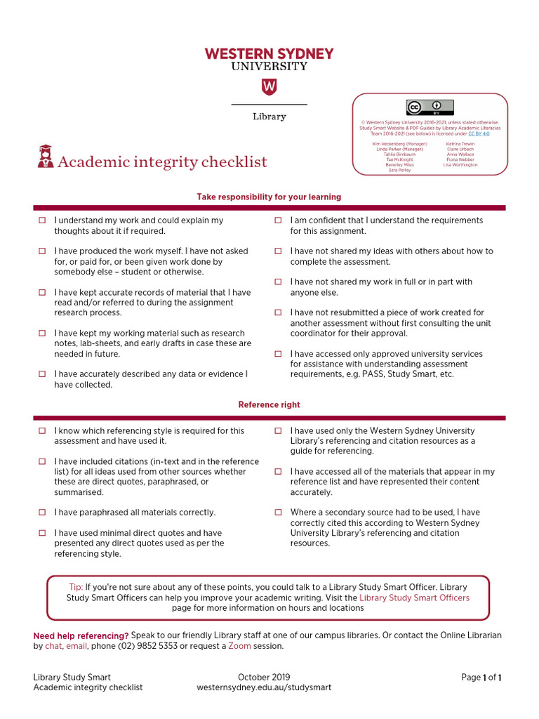 Academic Integrity Checklist | PDF | Libraries | Citation