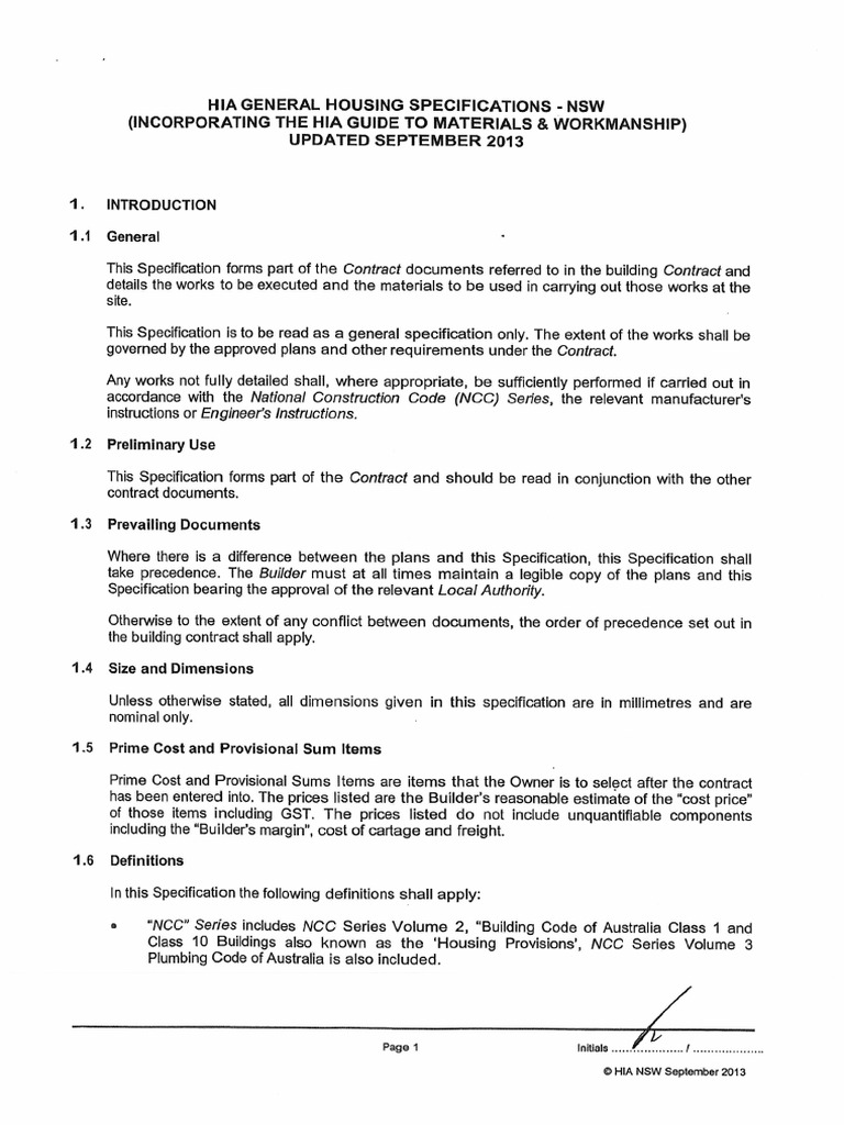 HIA General Housing Specifications | PDF