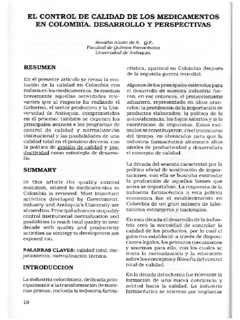El Control de Calidad de Los Medicamentos en Colombia | PDF