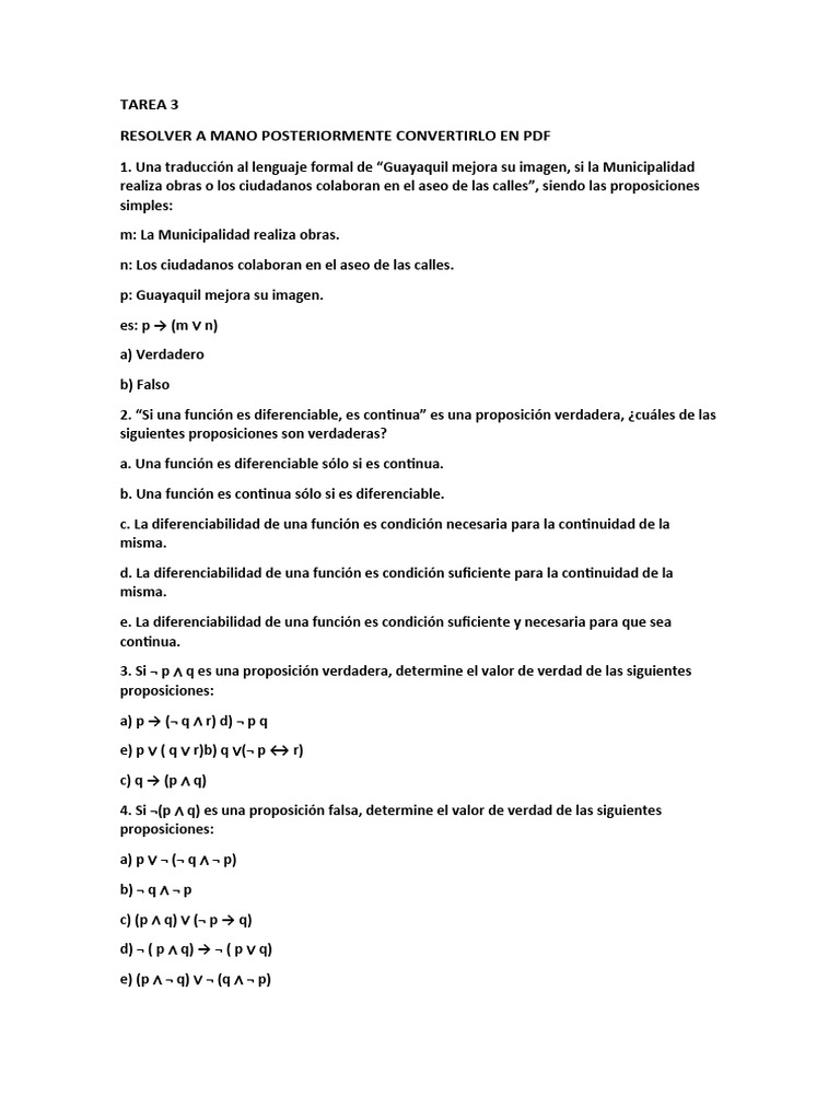 Tarea 3 Matematicas Basicas David | PDF | Verdad | Proposición