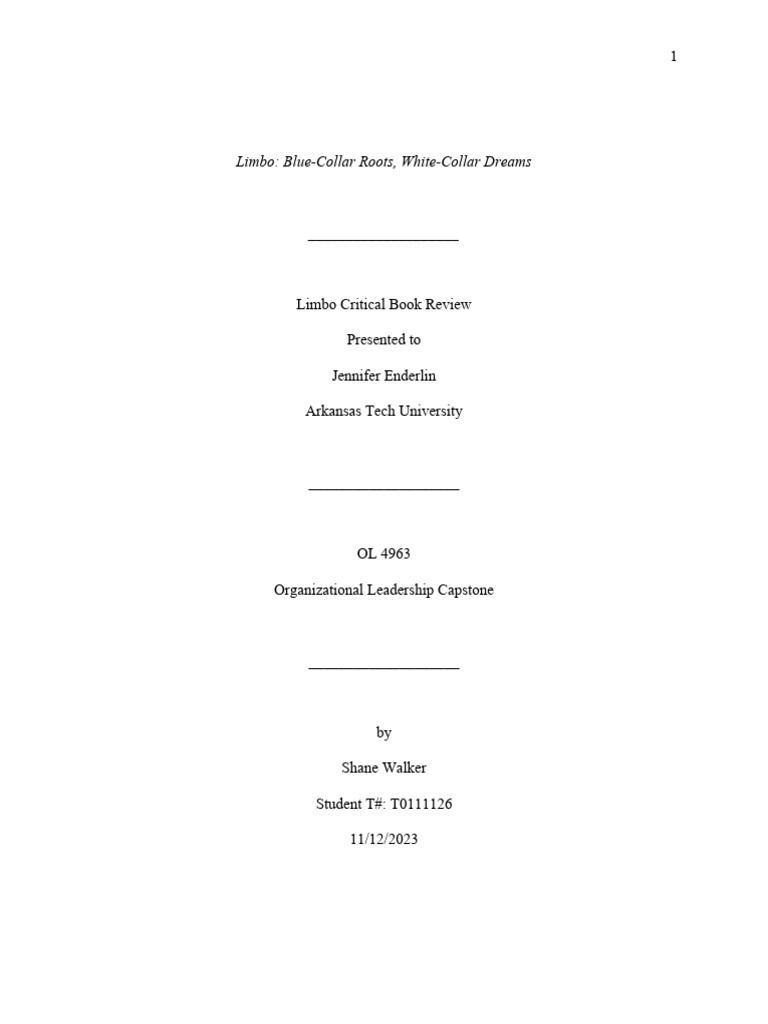 Limbo Critical Book Review | PDF | Narrative | Experience