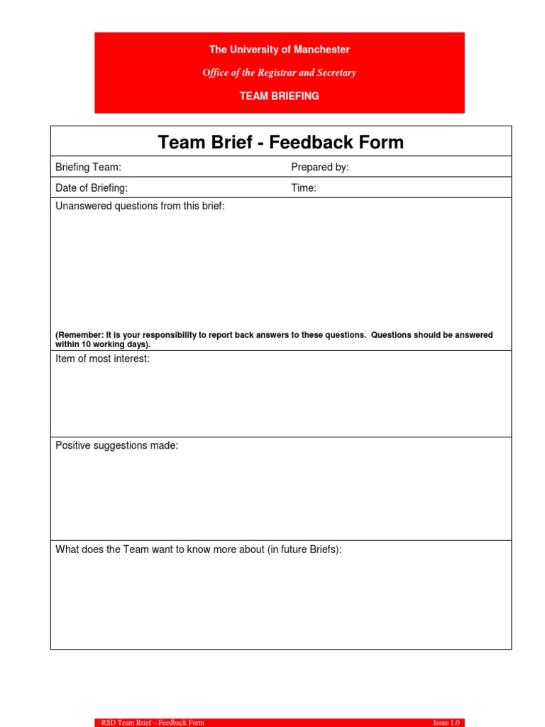 Example Briefing Feedback Template