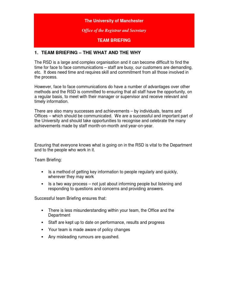 Example Team Briefing Guide | PDF | Brief (Law) | Employment