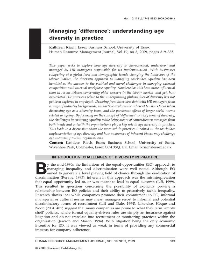 Managing Difference' - Understanding Age Diversity in Practice | PDF ...