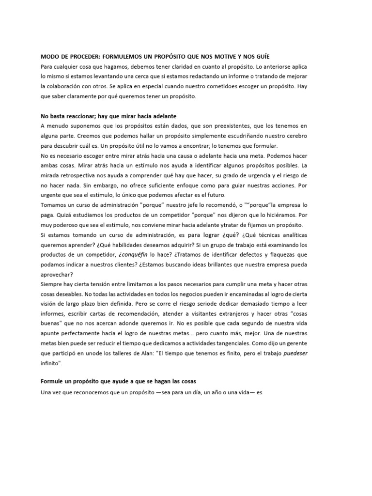 Modo de Proceder: Formulemos Un Propósito Que Nos Motive Y Nos Guíe ...
