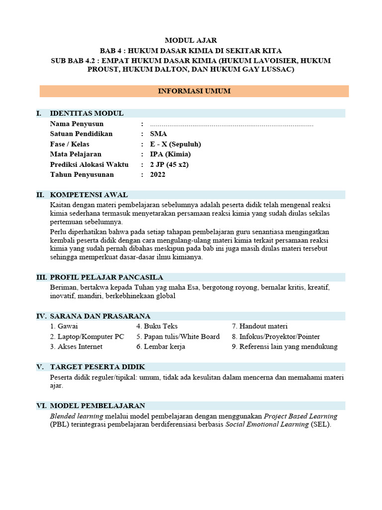 Sub Bab 4.2 - Empat Hukum Dasar Kimia | PDF