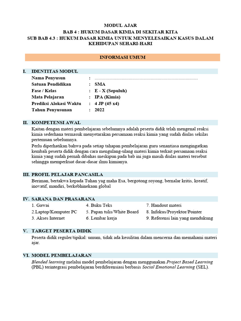 Sub Bab 4.3 - Hukum Dasar Kimia Dalam Kehidupan Sehari-Hari | PDF