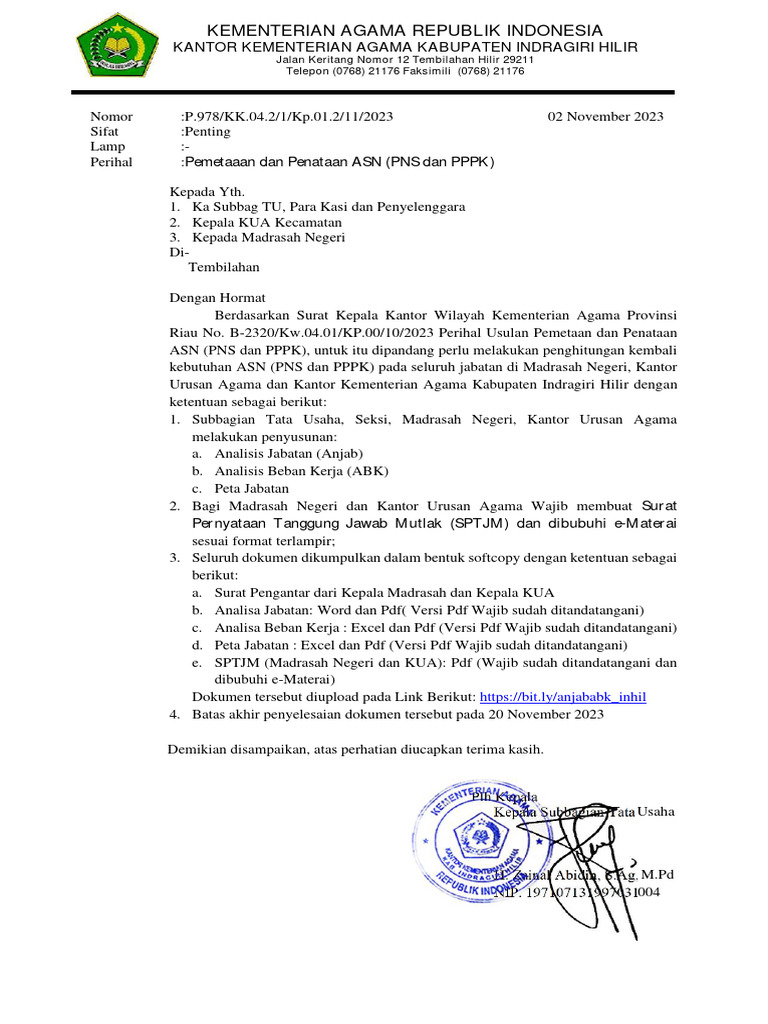 Contoh Surat Permintaan Pemetaan Dan Penataan ASN (PNS Dan PPPK ...