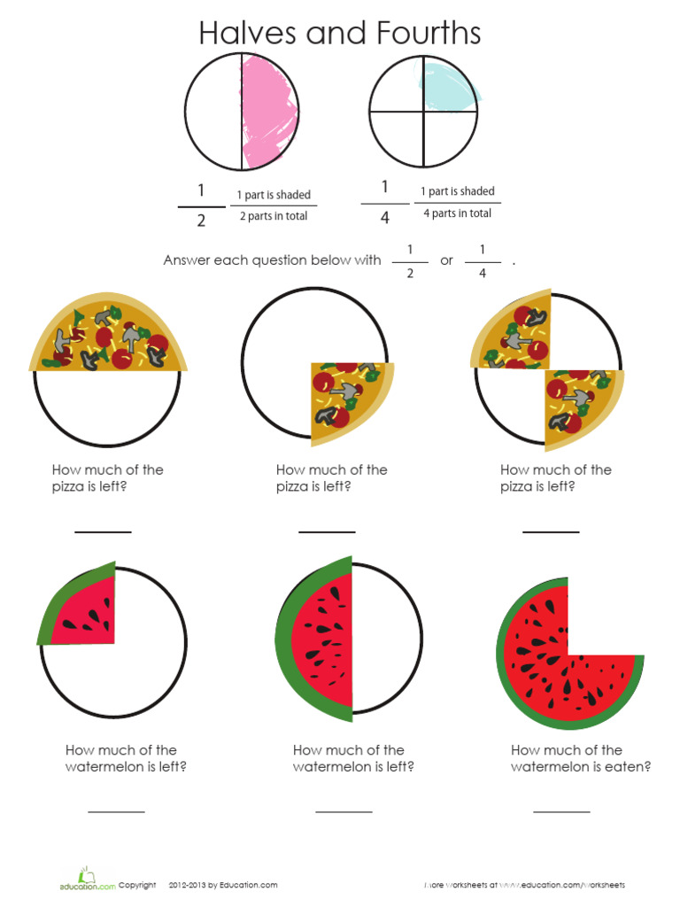Beginning Fractions Halves Fourths | PDF