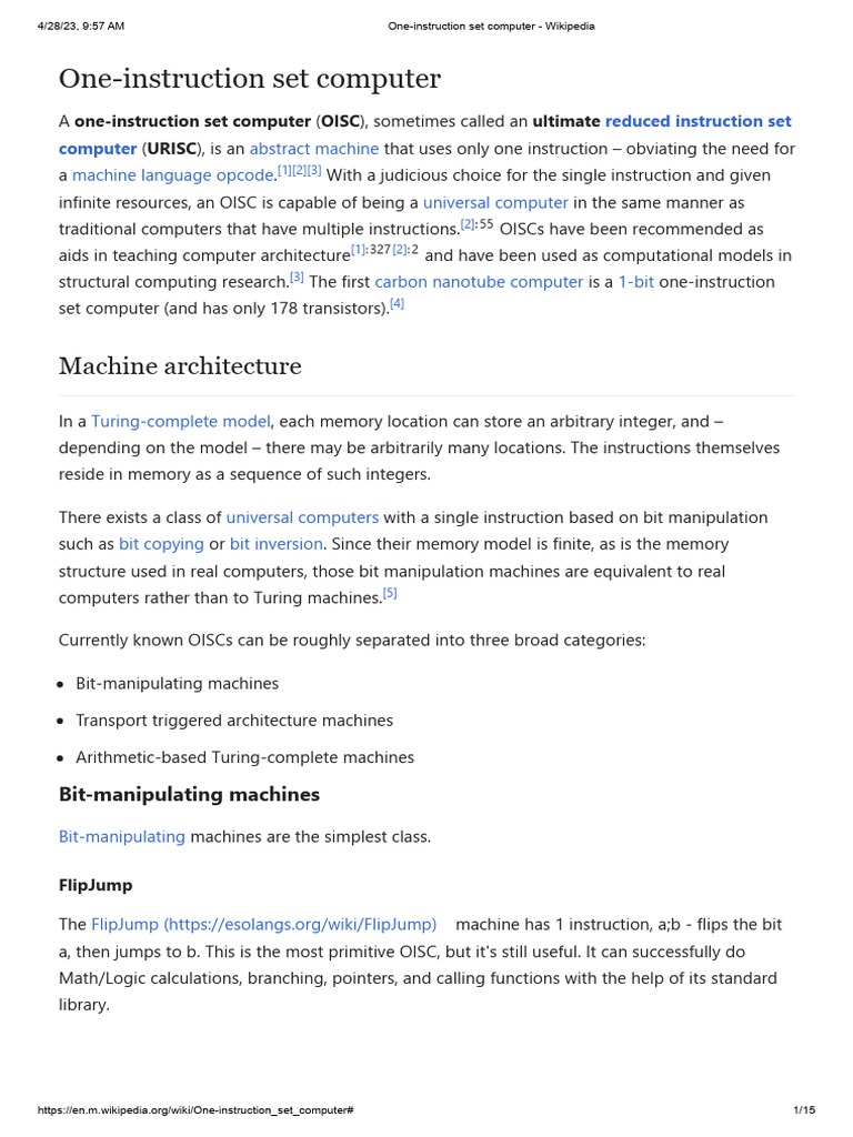 Overview of One-Instruction Set Computers | PDF | Computer Science ...