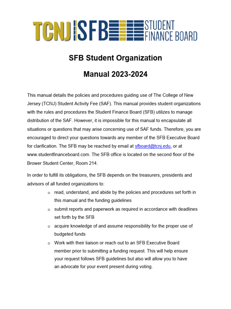 Final SFB Student Organization Manual Fy24 1 | PDF | Deposit Account