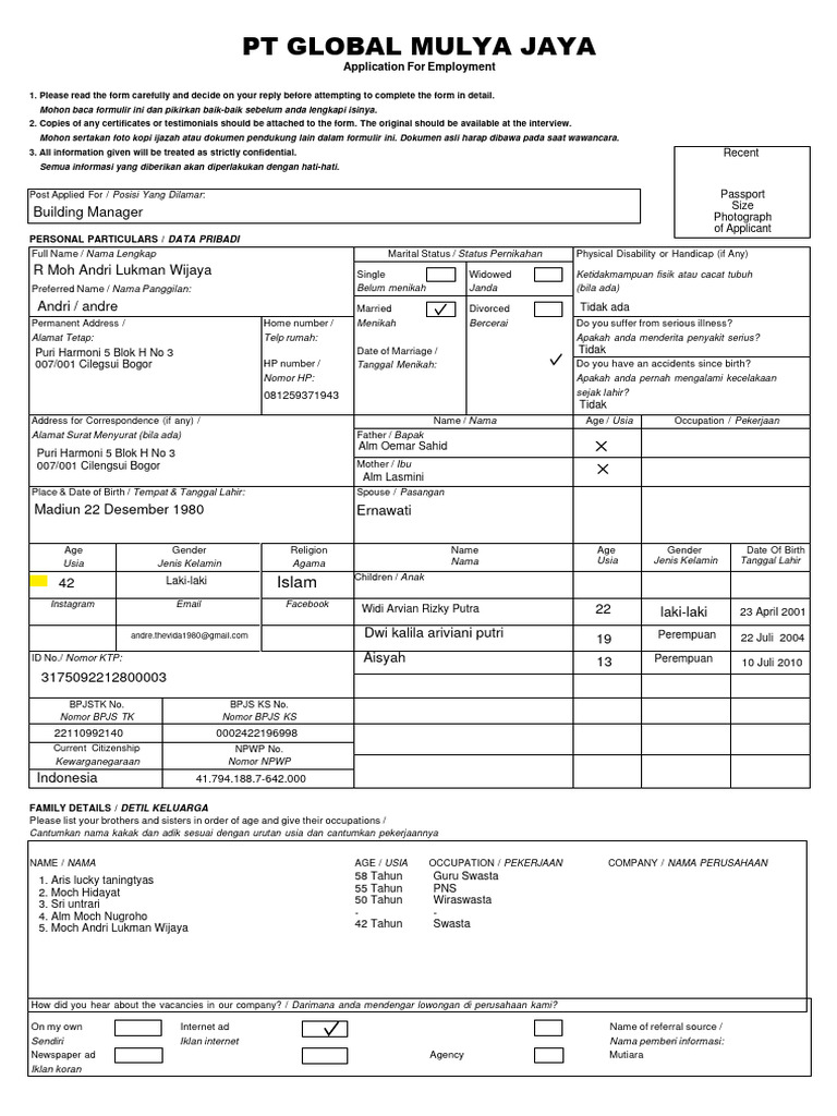 Lamaran Kerja di PT Global Mulya Jaya | PDF