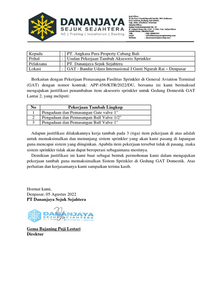 Justifikasi Kerja Tambah Sprinkelr Lt. 2 Dormitory | PDF