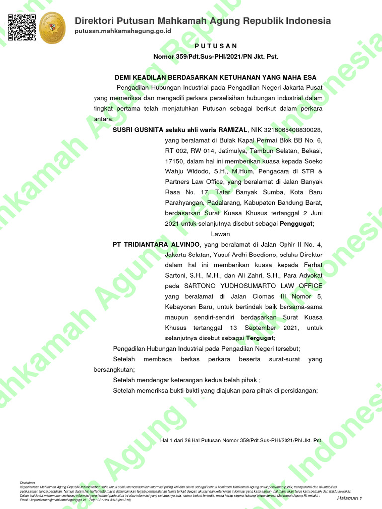 Putusan PHK PT Tridiantara Alvindo | PDF